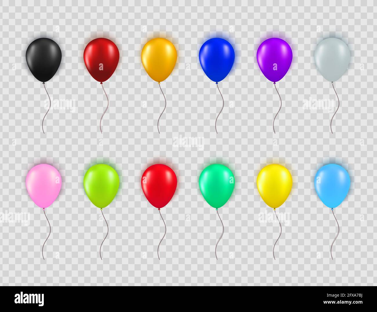 Set of realistic different colors balloons isolated on transparent ...