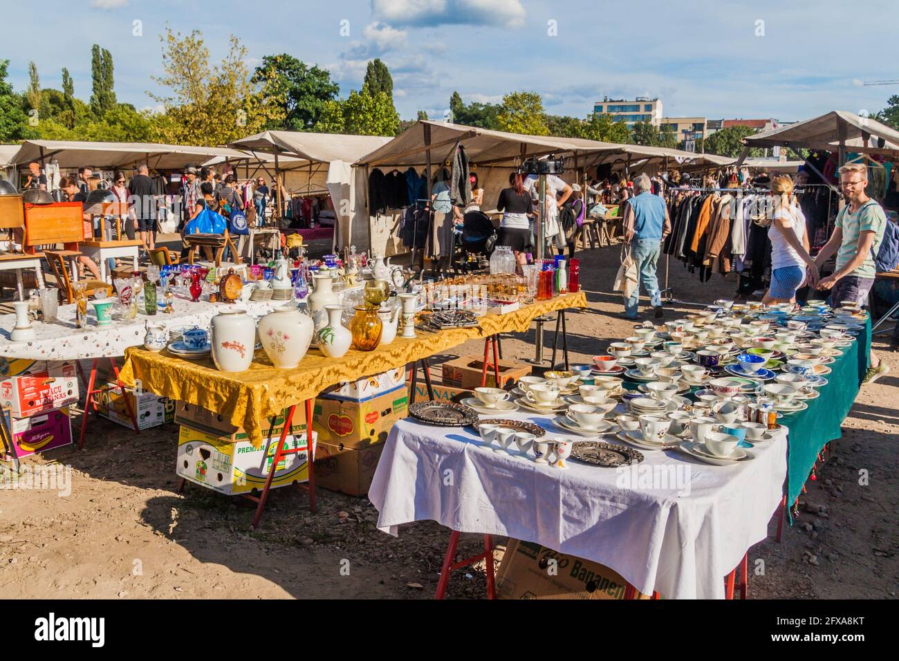 BERLIN, GERMANY - AUGUST 6, 2017: People visit a flea market in ...