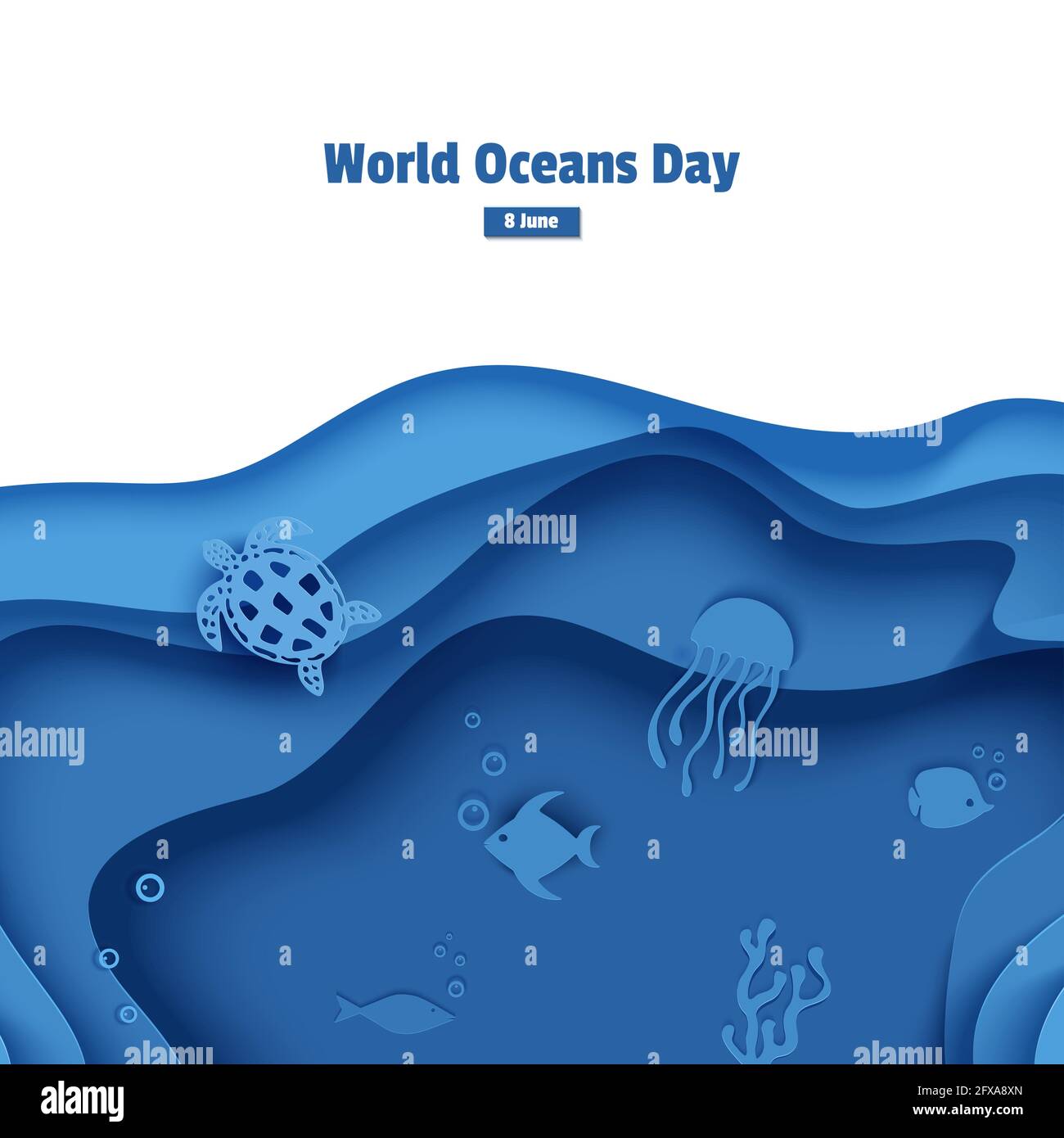 Paper cut butterflyfish, jellyfish, moonfish, turtle. Paper craft ...