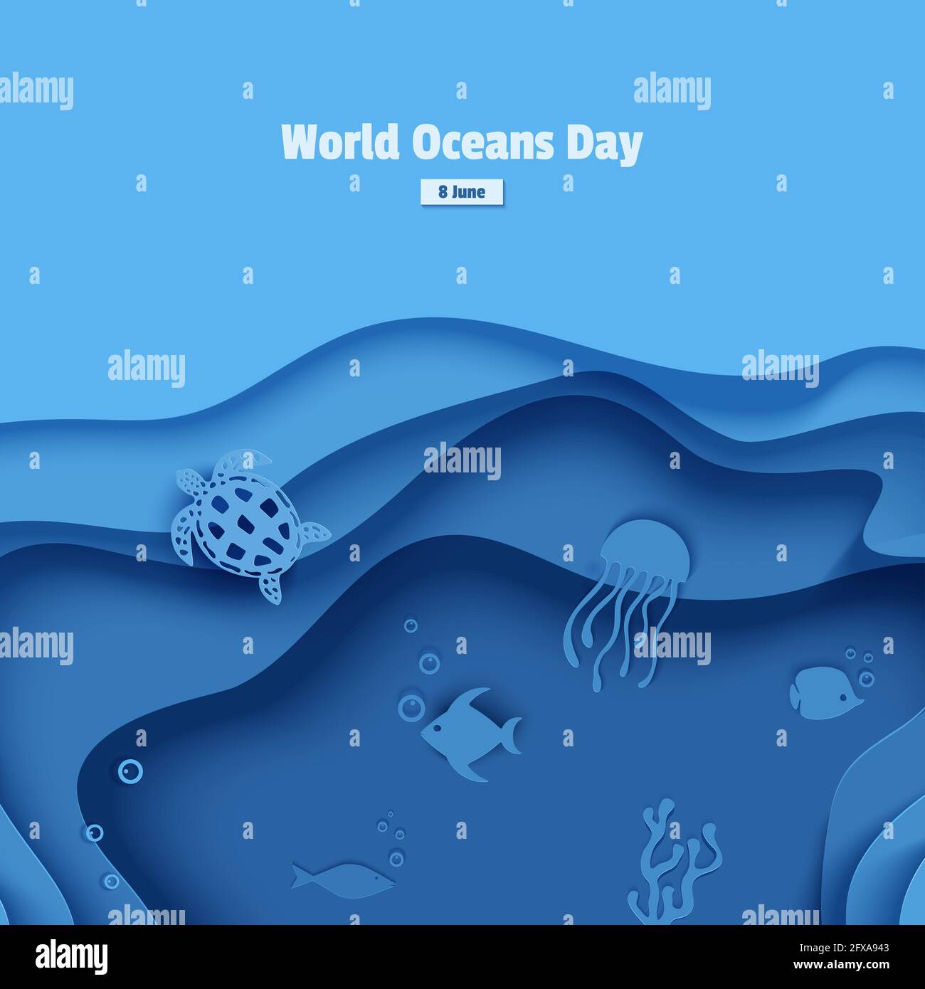 Paper cut butterflyfish, jellyfish, moonfish, turtle. Paper craft ...