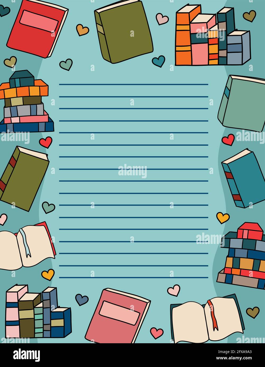 A Colorful Border of Books and Love Hearts Stock Vector Image & Art - Alamy