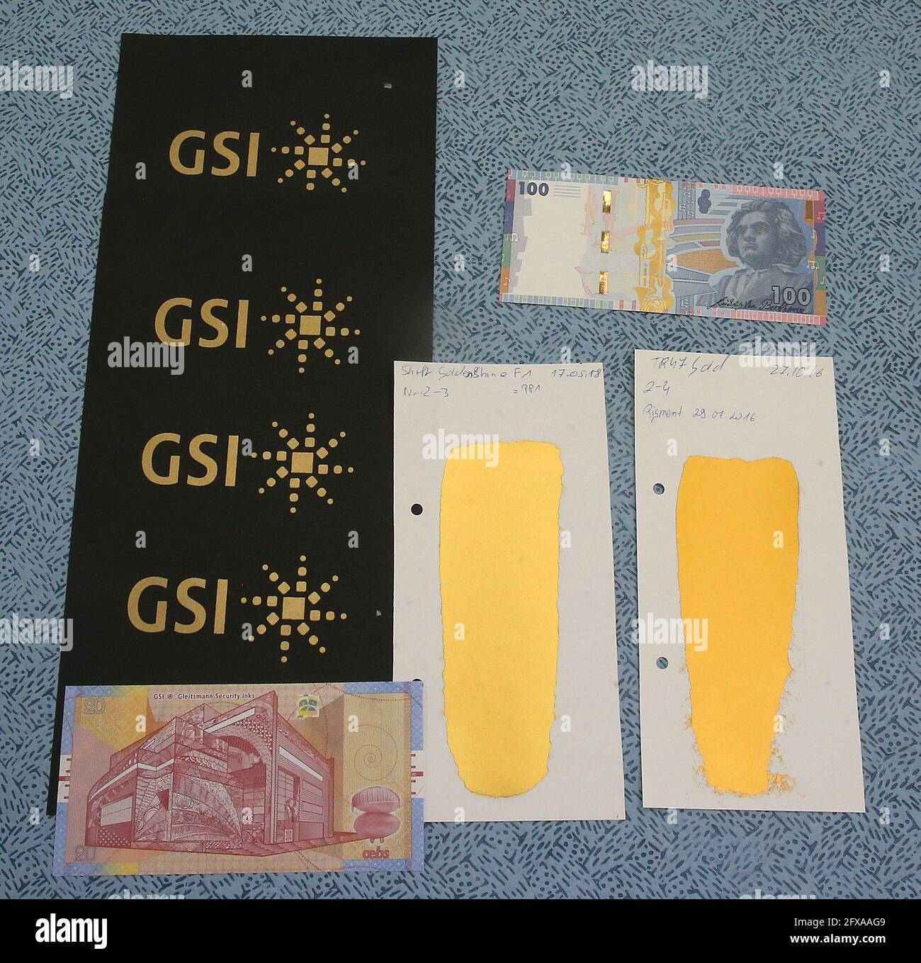 Berlin, Germany. 26th May, 2021. Ink variants for printing banknotes ...