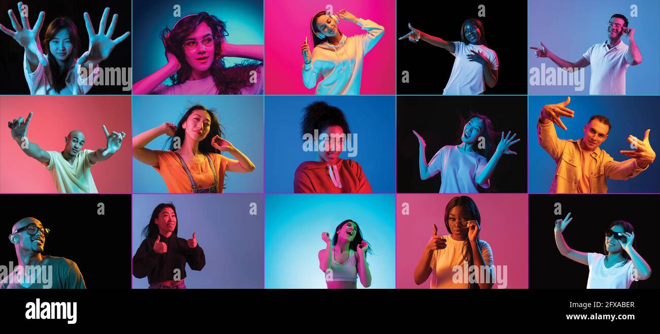 Group of young people men and women posing isolated on multicolored ...