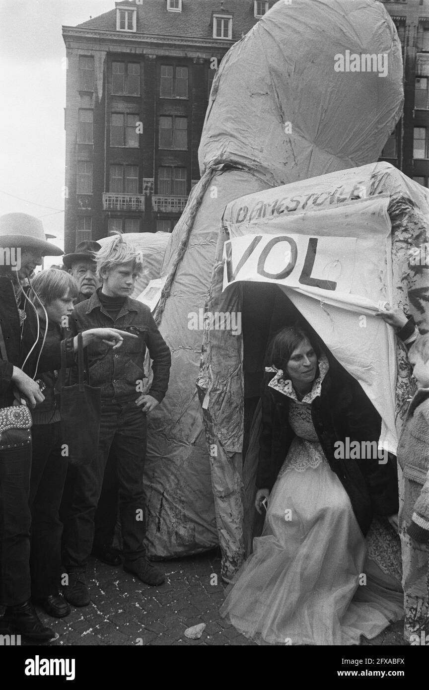 Dolle Minas with public toilet for women on Dam Square, April 30, 1970 ...