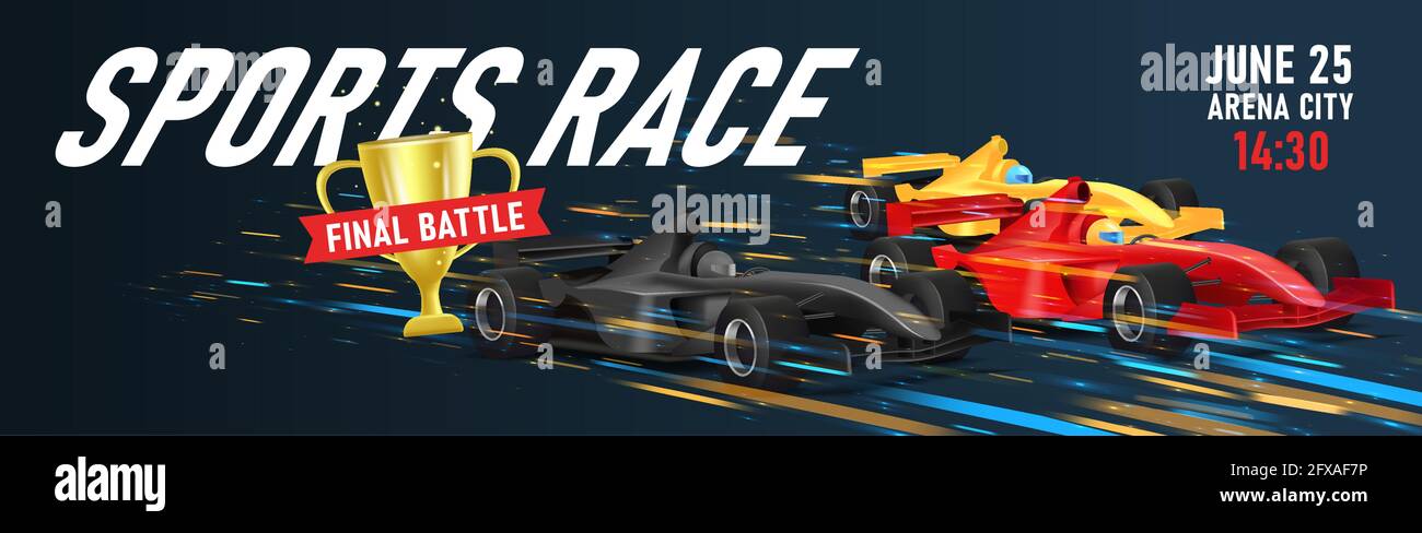 Web banner with illustration of three super cars sport bolide in speed ...
