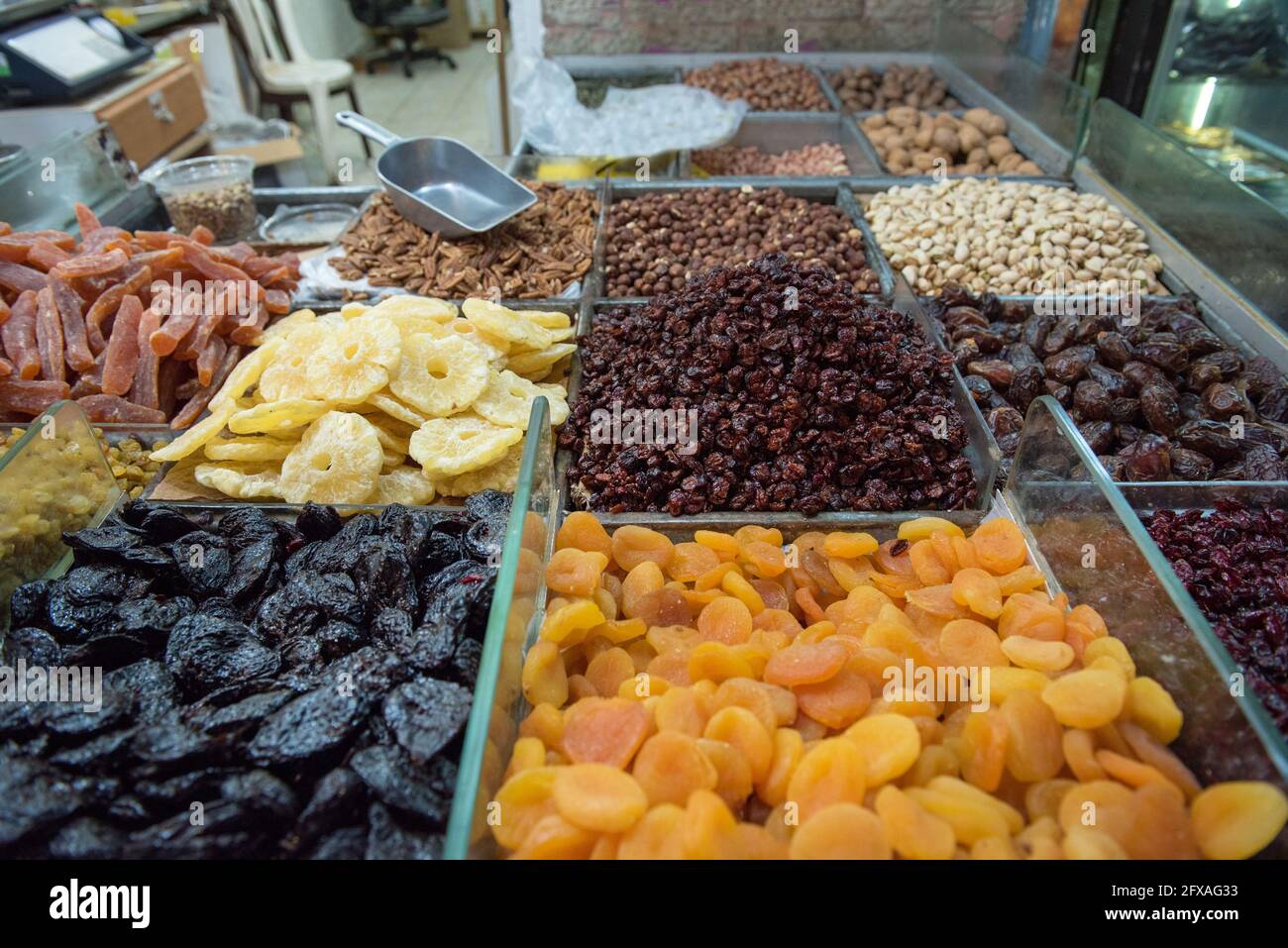 Assorted dried fruits and sweets in Israeli market, Jerusalem Stock ...