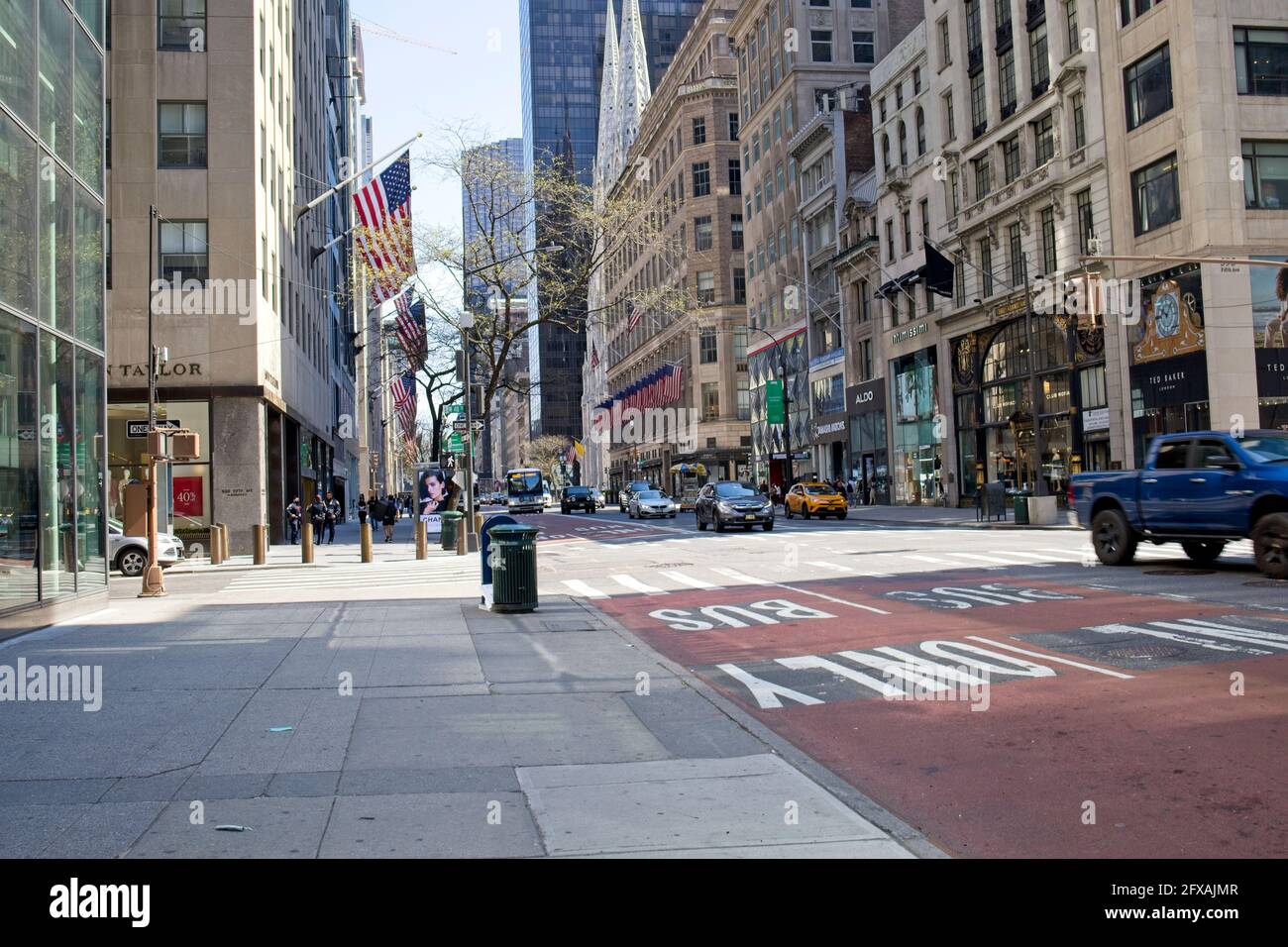 New York, NY, USA - May 26, 2021: Fifth Avenue showing restricted lanes ...