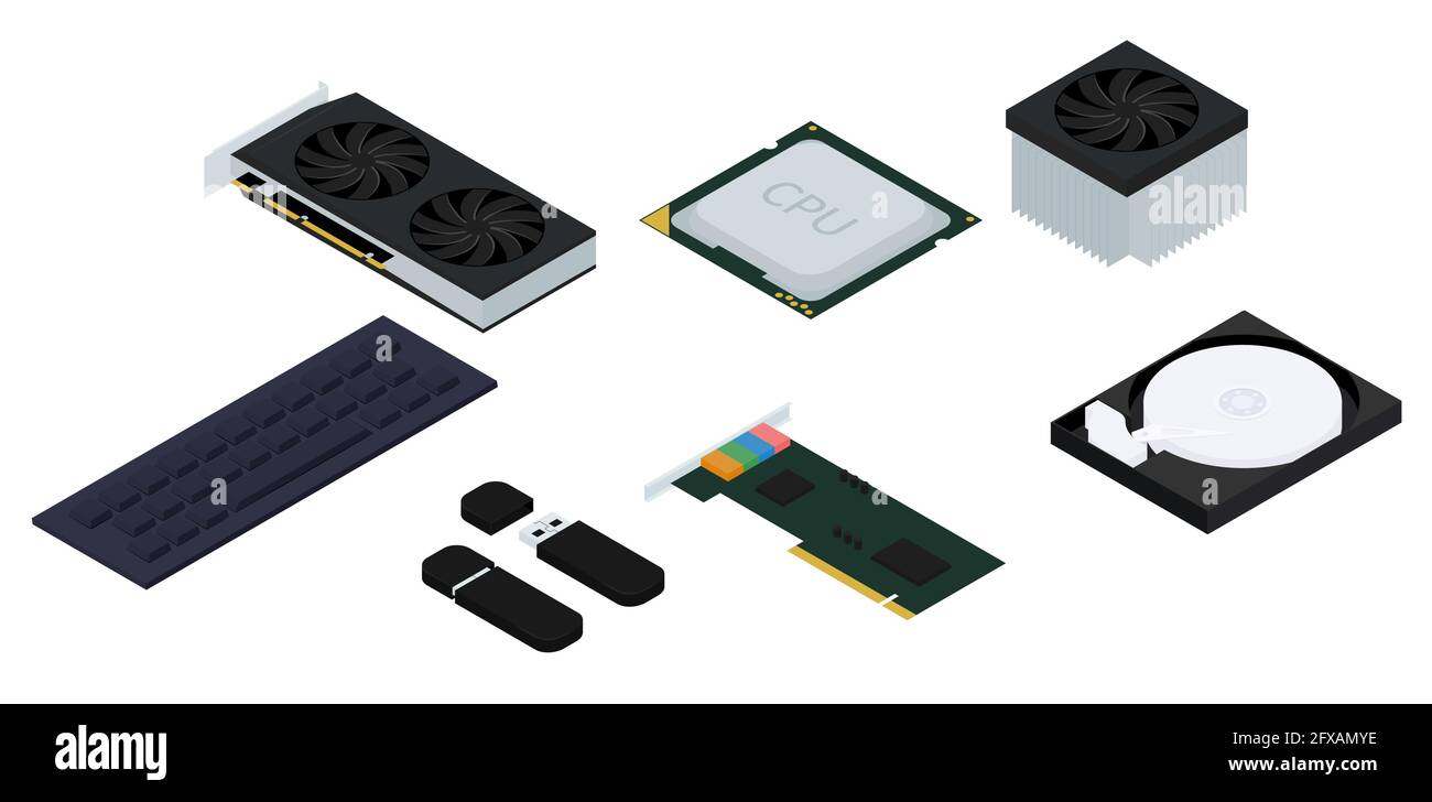 Computer isometric parts vector graphic hardware illustration isolated ...
