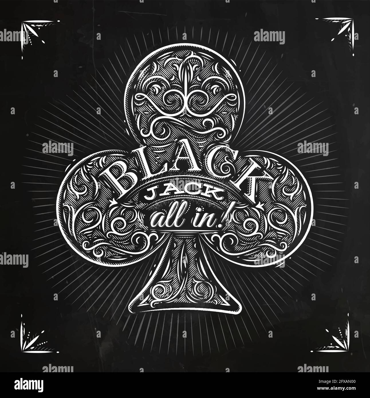 Sign clubs in vintage style lettering black jack all in! drawing with ...