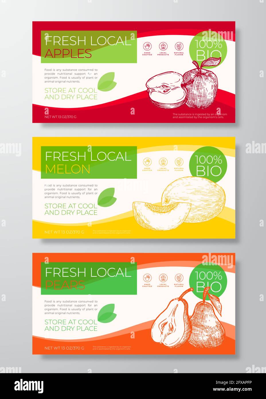 Fresh Local Fruits Label Templates Set. Abstract Vector Packaging ...