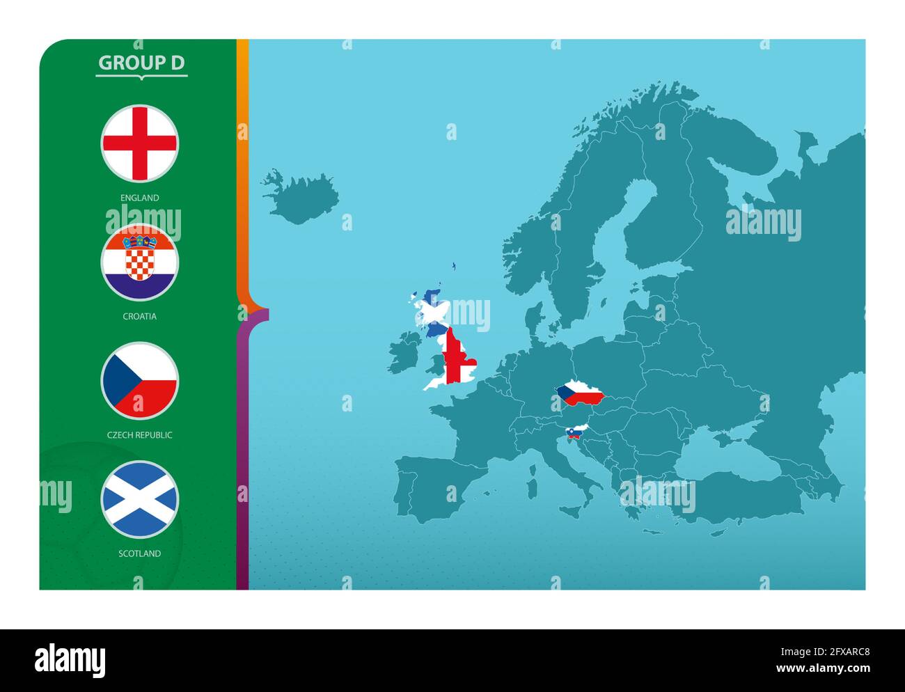 Map of Europe with marked maps of countries participating in group D of ...