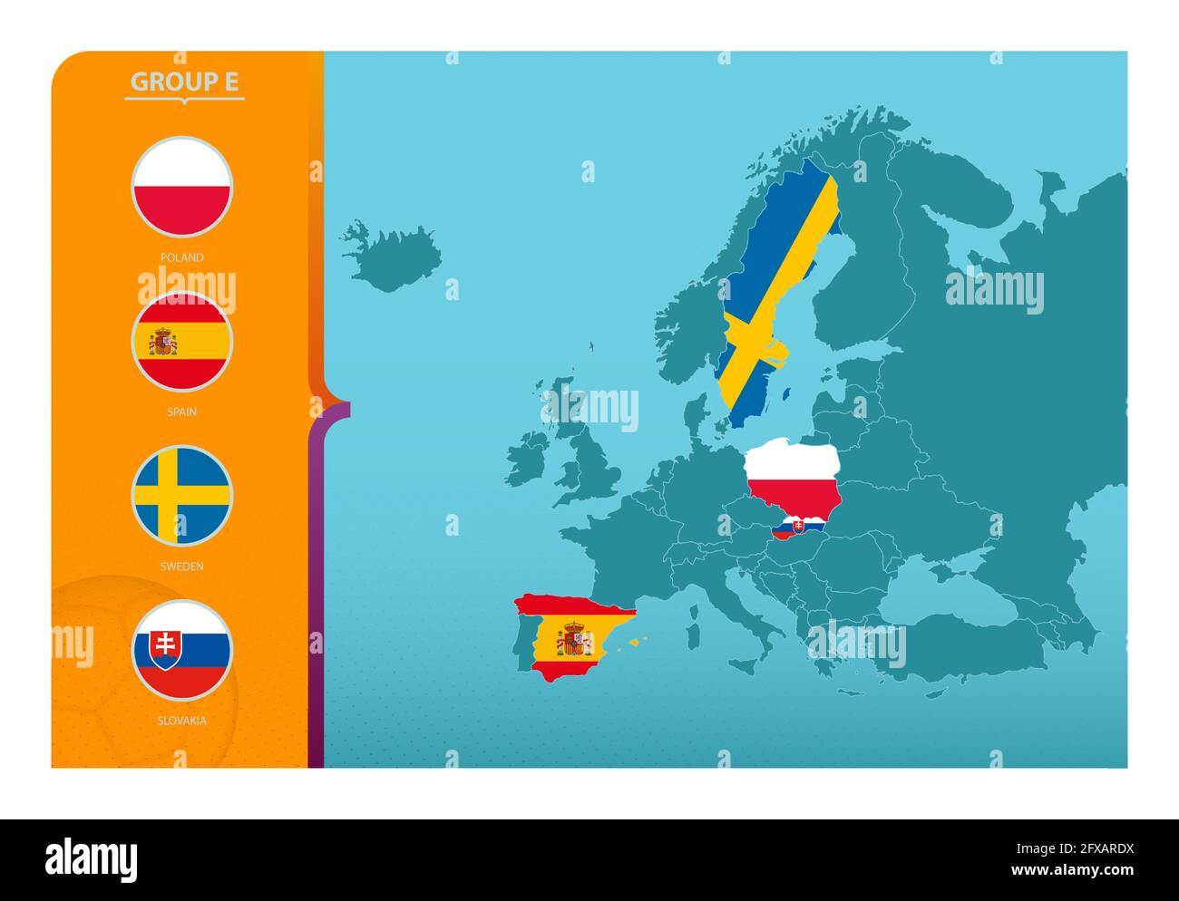 Map of Europe with marked maps of countries participating in group E of ...