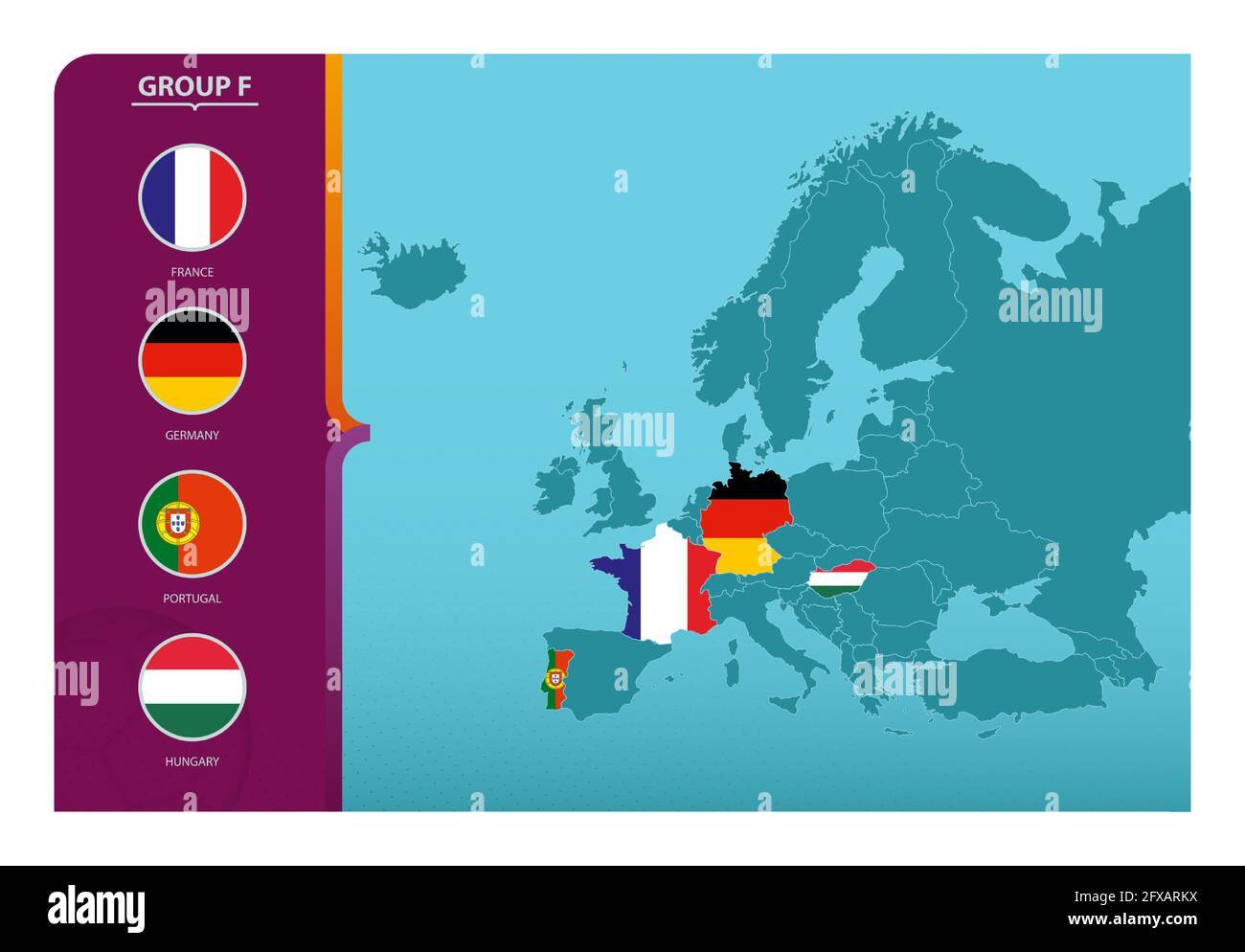 Map of Europe with marked maps of countries participating in group F of ...