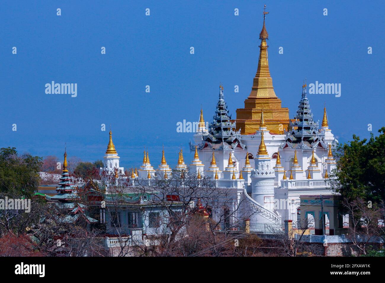 Buddhist temple on Sagaing Hill near the city of Sagaing in Myanmar ...
