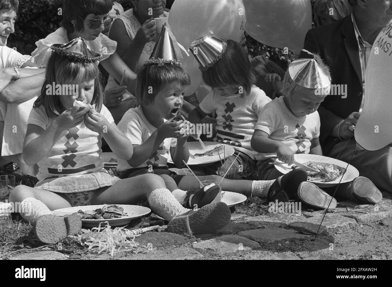 A number of pancake eating toddlers in party attire, August 29, 1975 ...