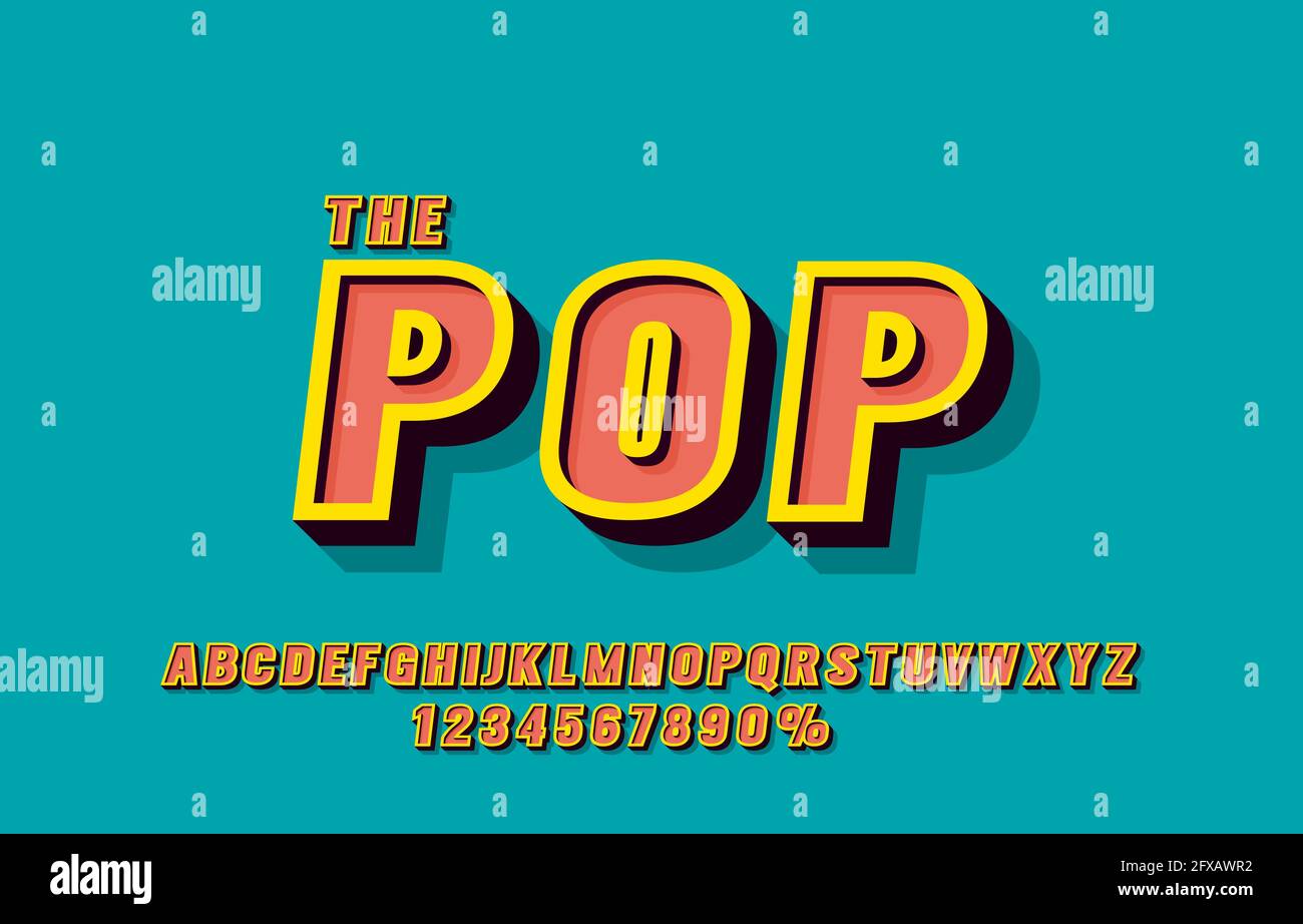 Pop Retro font set collection, letters and numbers symbol. Vector ...