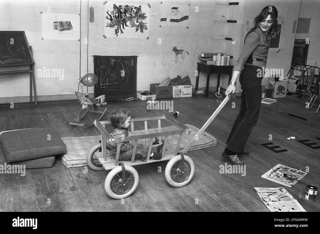 A squatter with a child in a cart, February 26, 1974, children ...