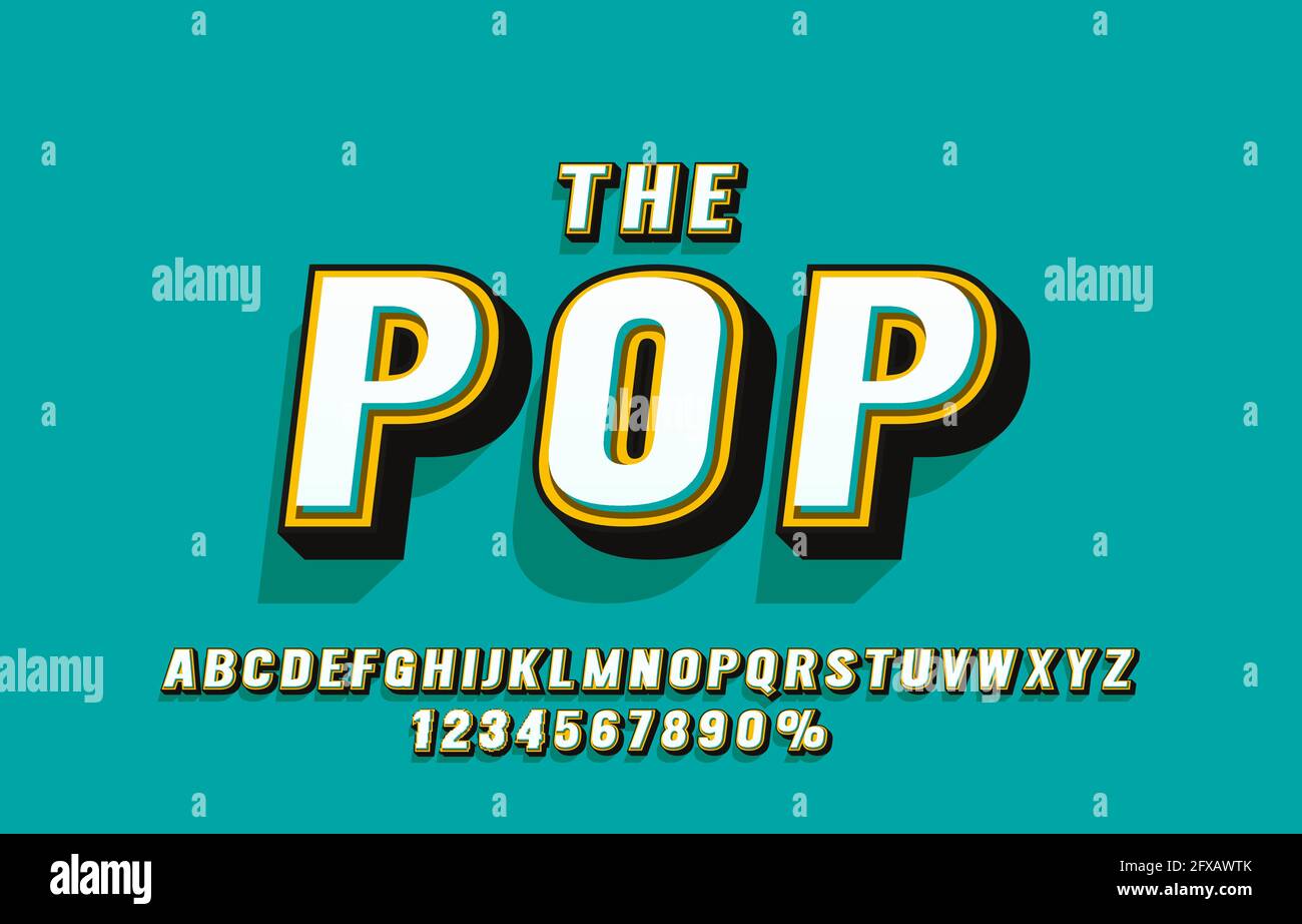 Pop Retro font set collection, letters and numbers symbol. Vector ...