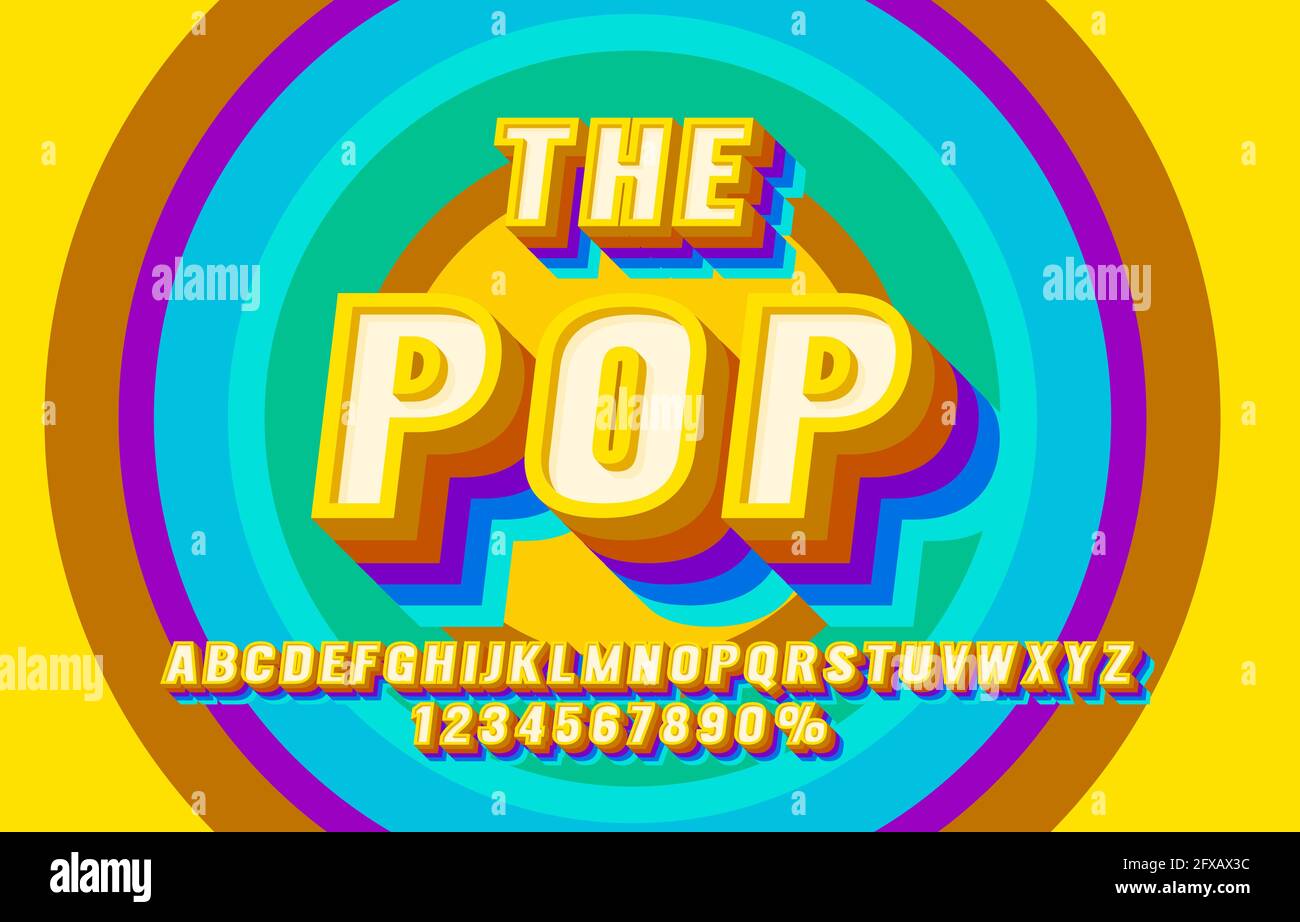 Pop Retro font set collection, letters and numbers symbol. Vector ...