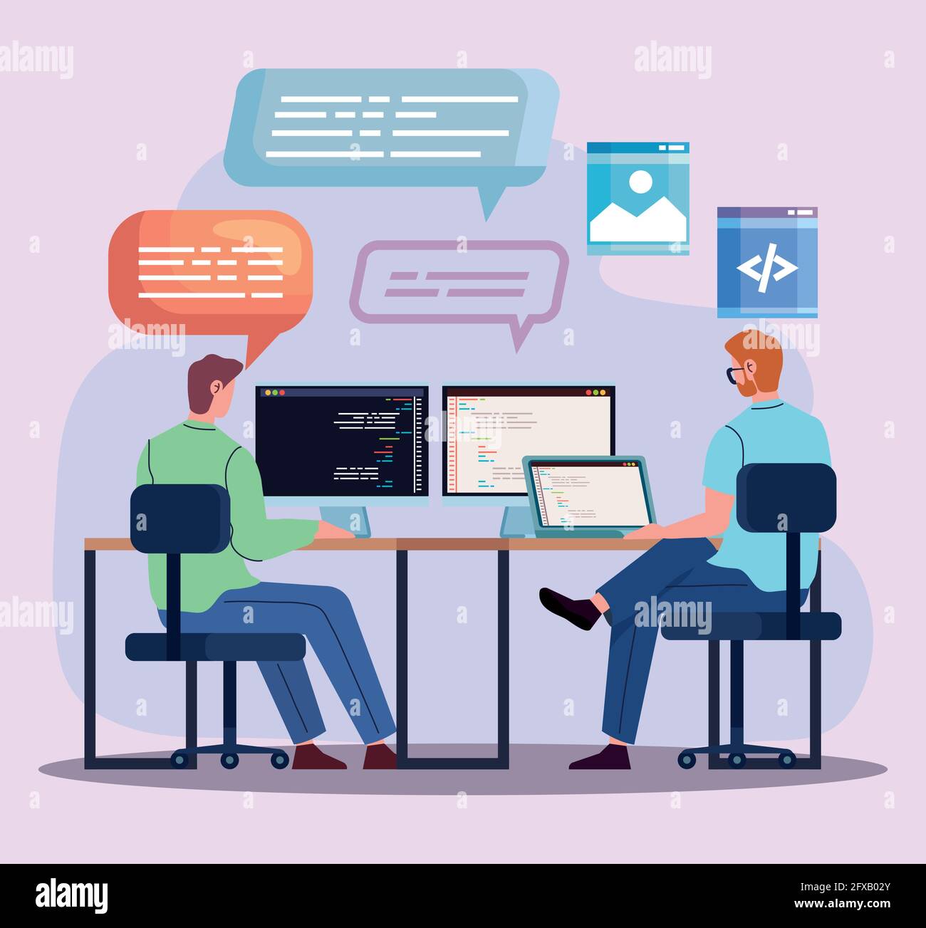 Group of it workers at computers Stock Vector Images - Alamy