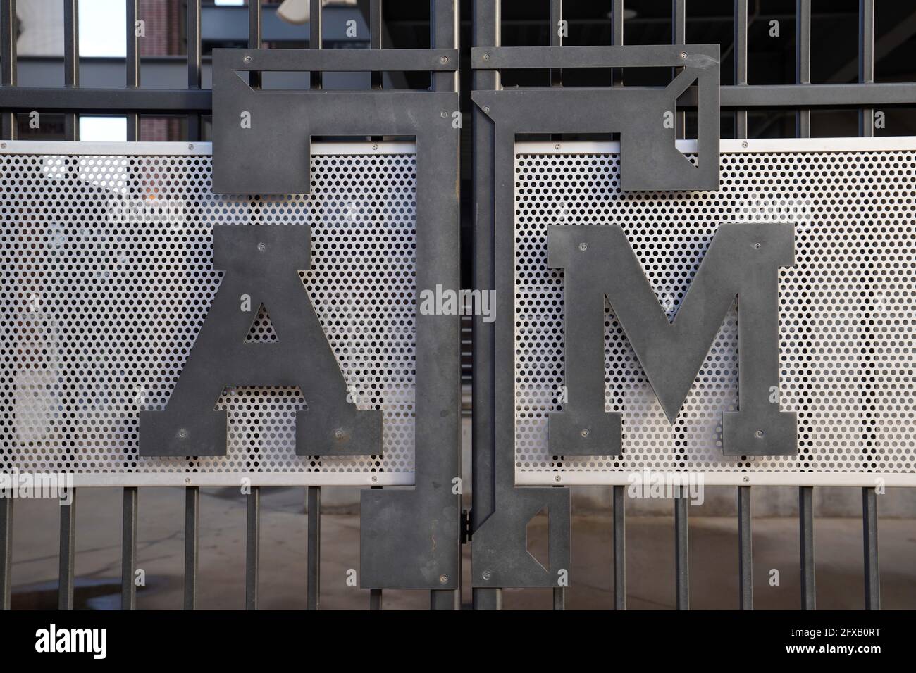 A general view of entrance gates with the Texas A&M Aggies logo at Kyle ...