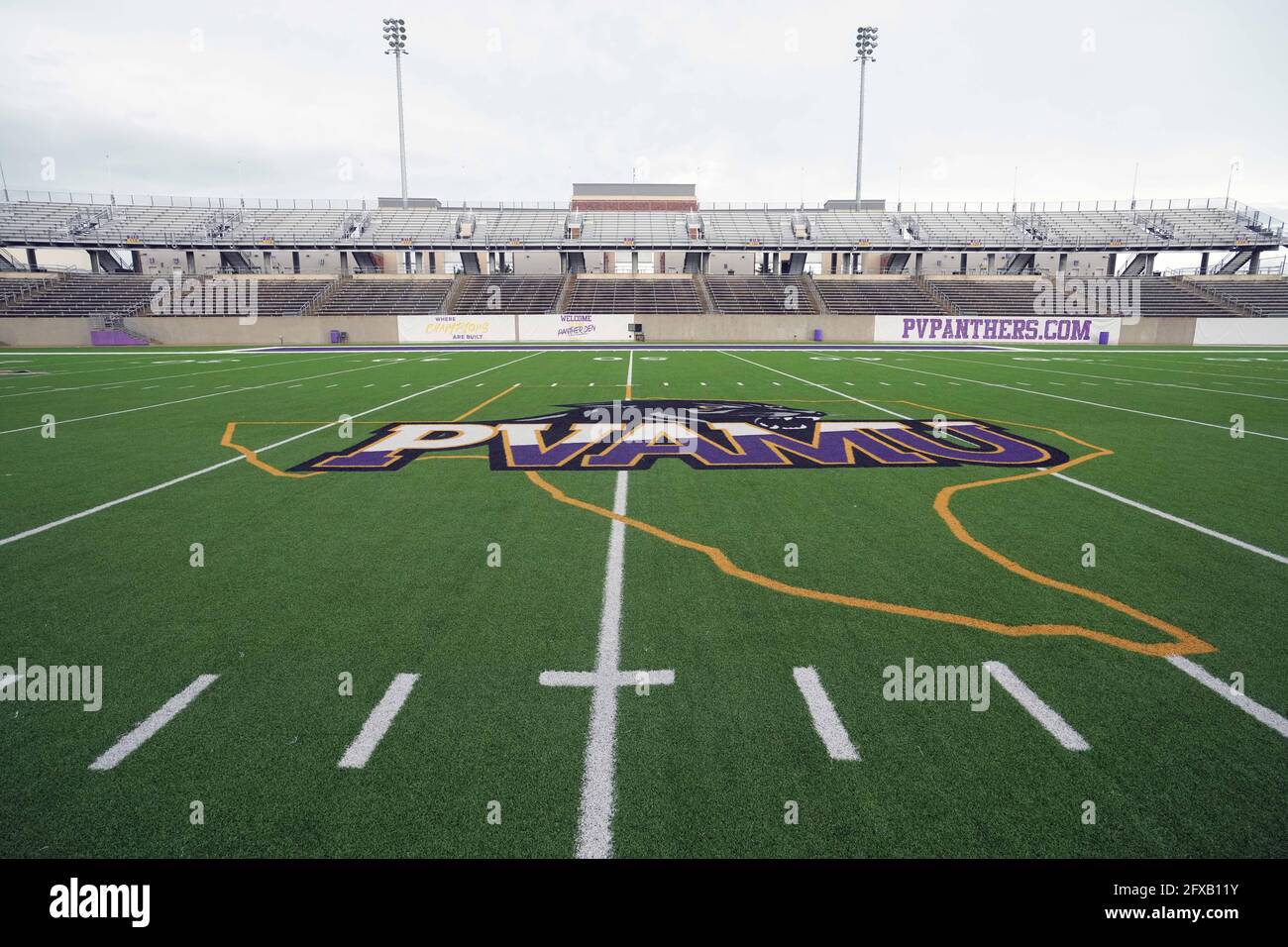 A general view of logo at midfield of Panther Stadium at Blackshear ...