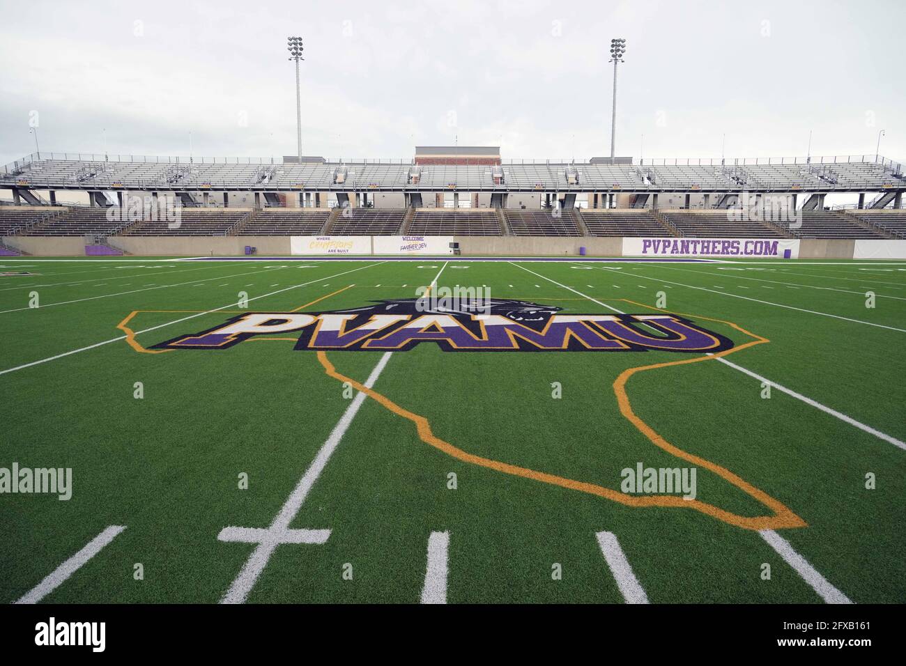 A general view of logo at midfield of Panther Stadium at Blackshear ...