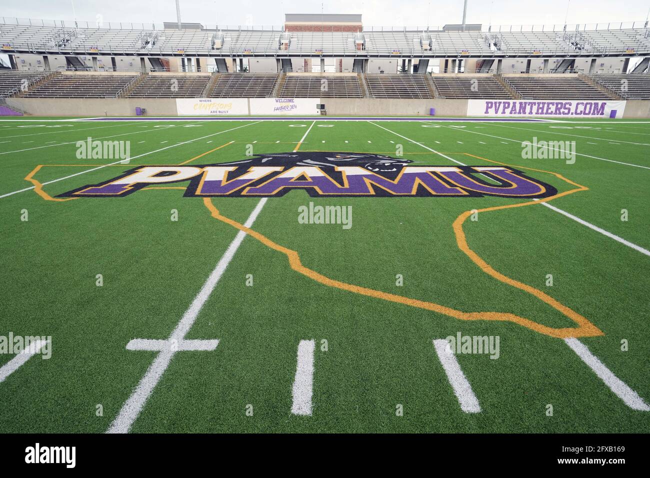 A general view of logo at midfield of Panther Stadium at Blackshear ...