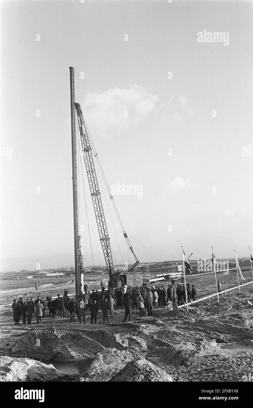 First pile in Bijlmermeer driven by Mrs. Elsenburg, December 20, 1967 ...