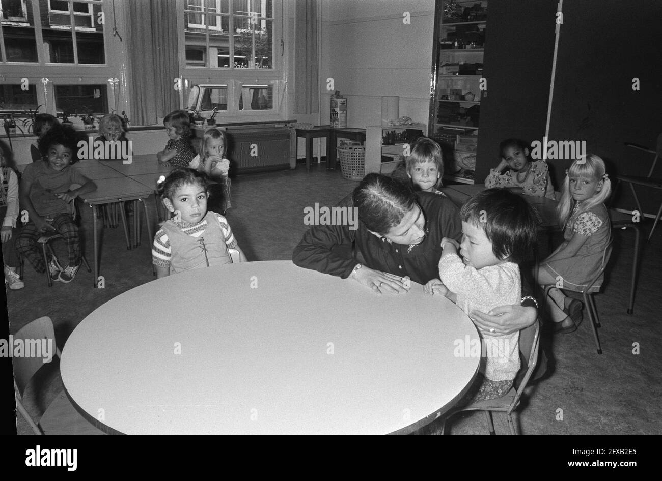 First day of school at elementary school, including children in class ...
