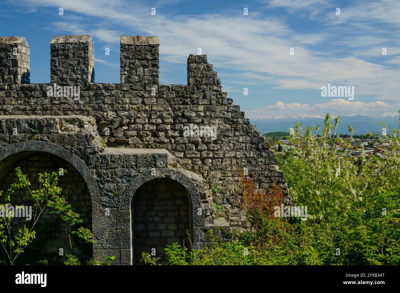 ruins of a medieval defensive wall, embrasure in wall Stock Photo - Alamy