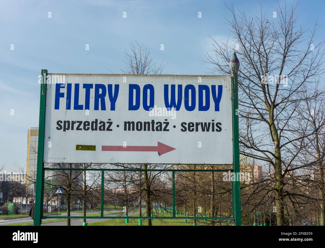 POZNAN, POLAND - Apr 04, 2016: Sign showing the way to a water filter ...