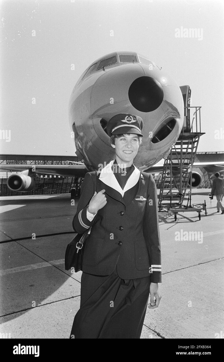 First female commercial pilot with KLM, Miss Verkaik in front of DC8 ...