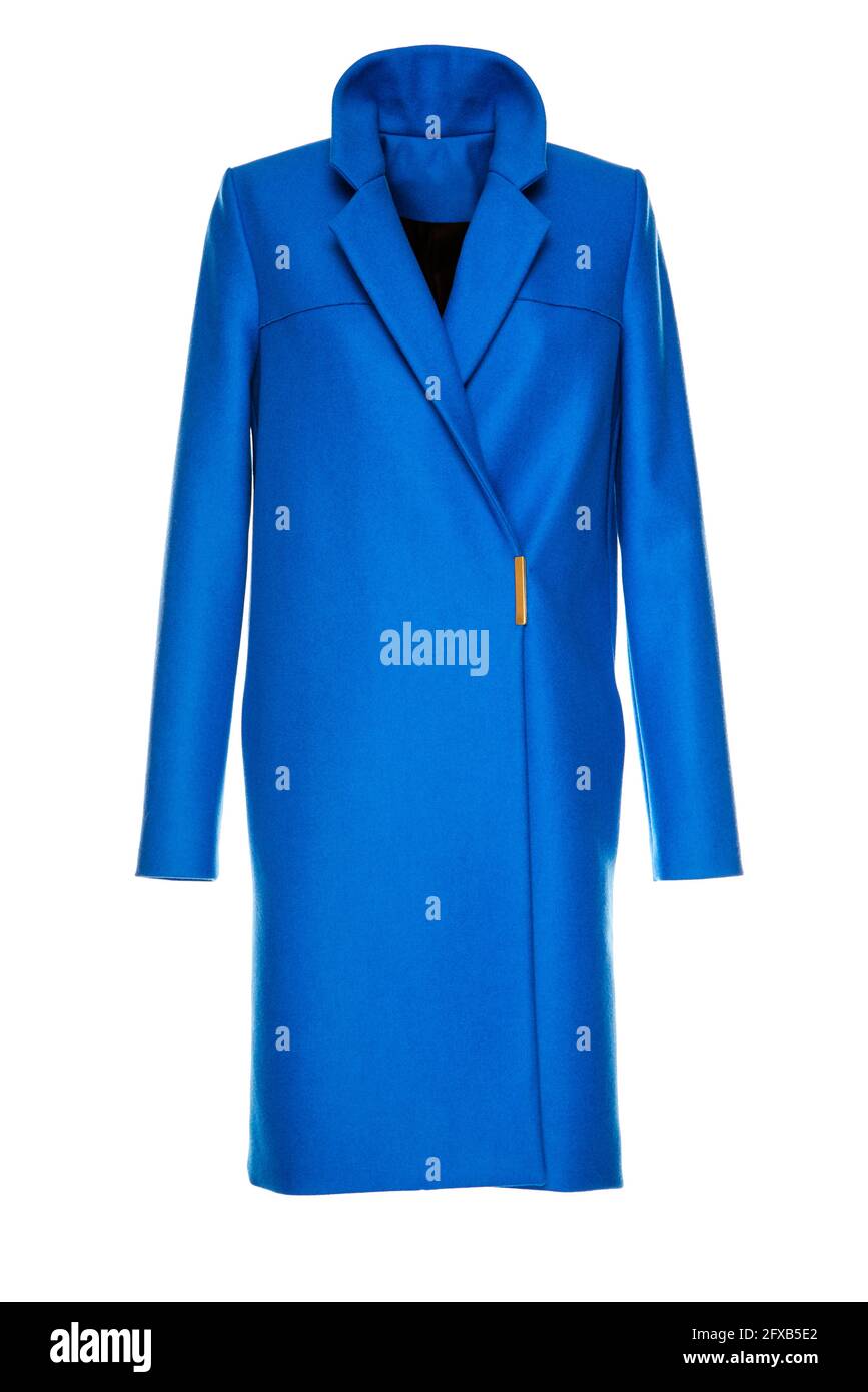 Female blue coat on a white background Stock Photo - Alamy