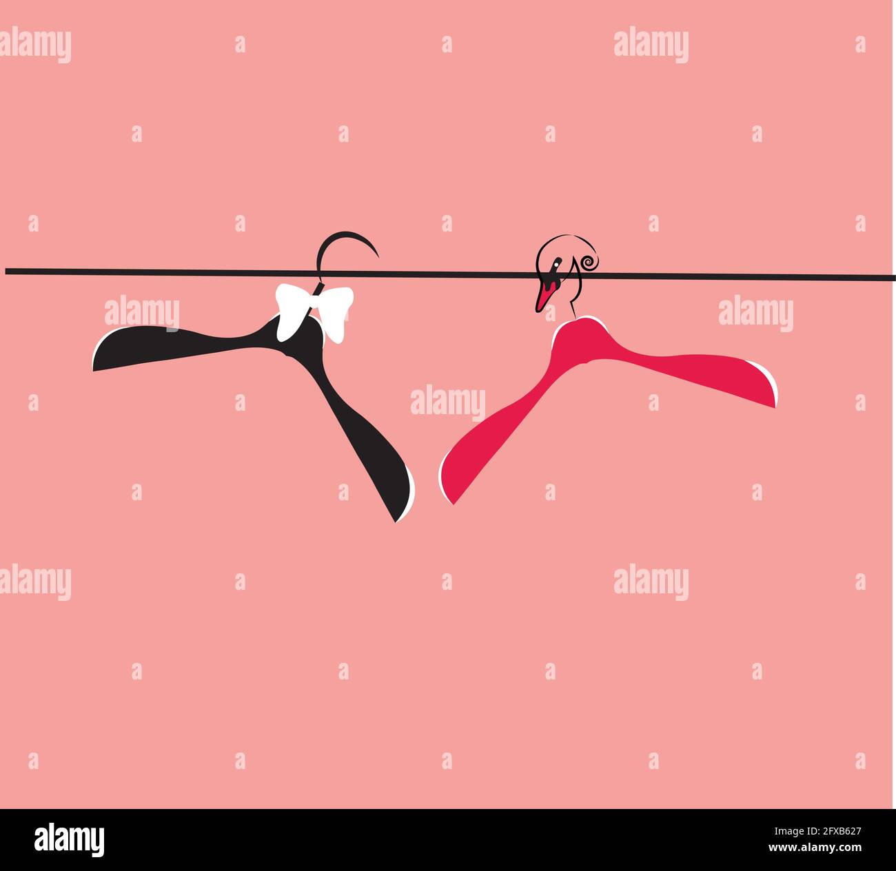 illustration of two hangers in love on a pink background Stock Vector ...