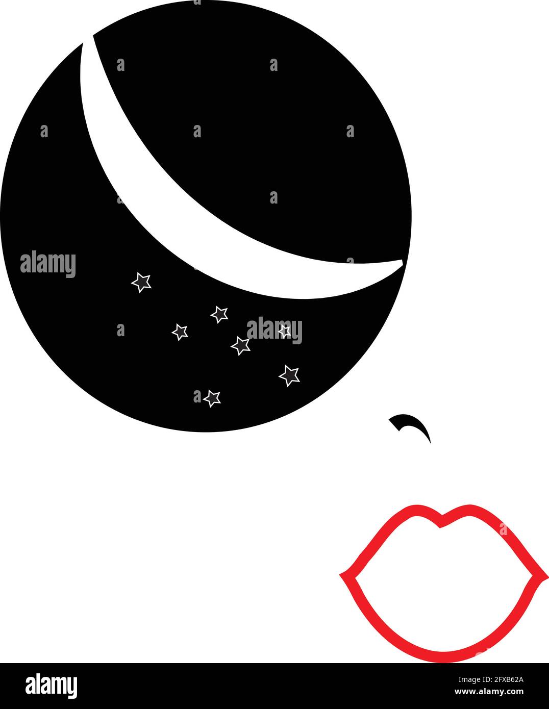 illustration of a model with red lips and eye in the shape of a moon ...