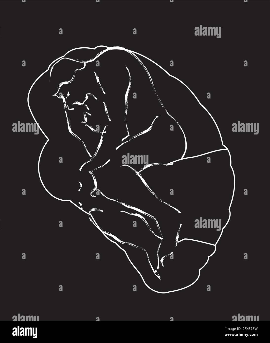 illustration of the thinker statue inside a brain, isolate don a black ...