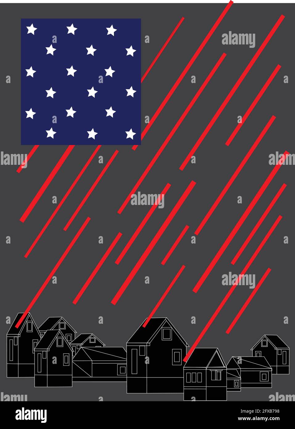 illustration of the american flag with its stripes as rain falling over ...