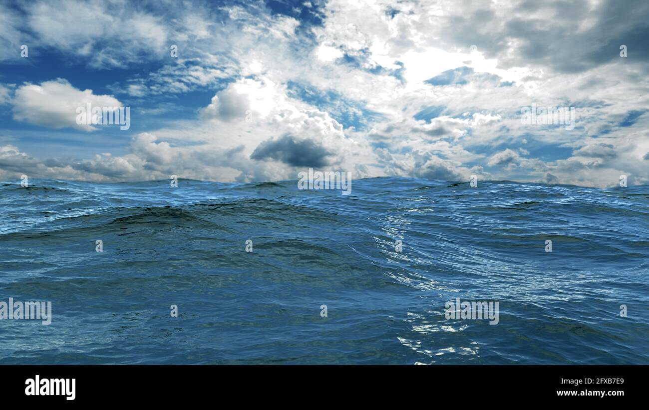 View of the horizon between restless water surface and the heavily ...