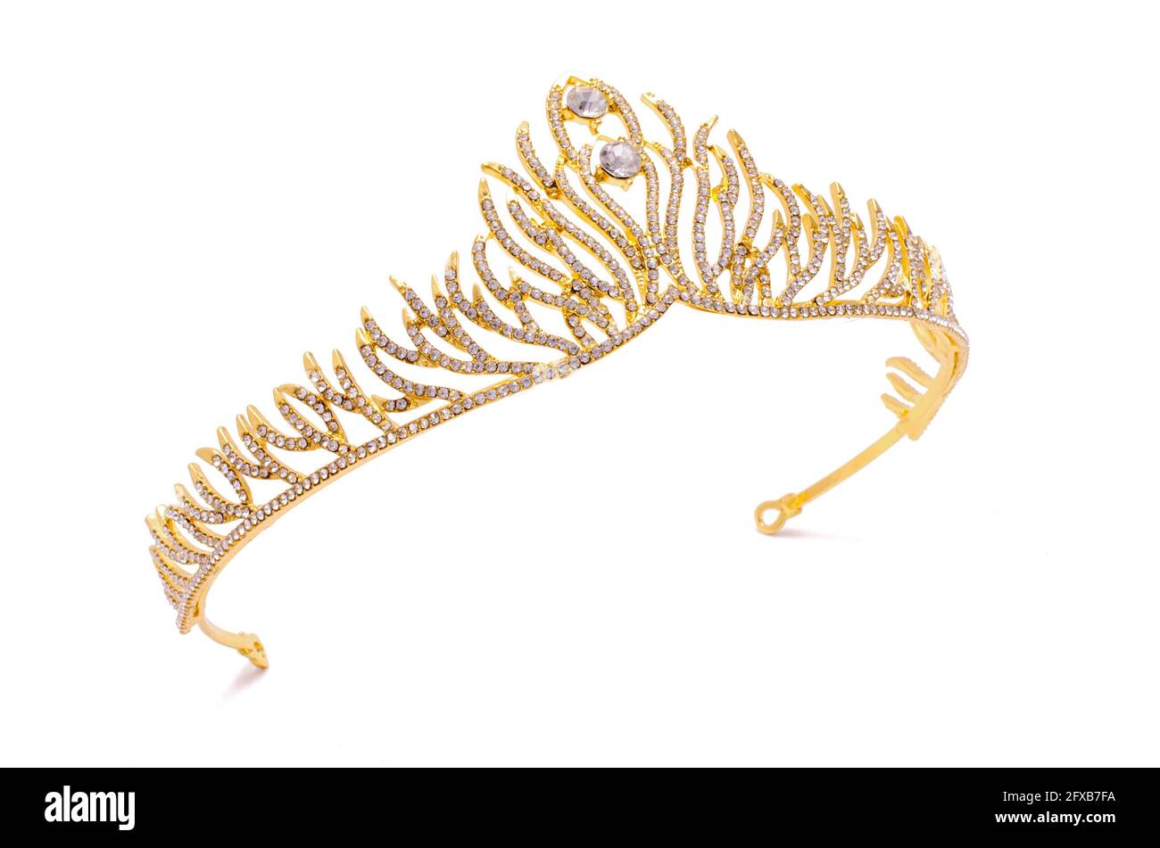 gold diadem with diamonds isolated on white Stock Photo - Alamy