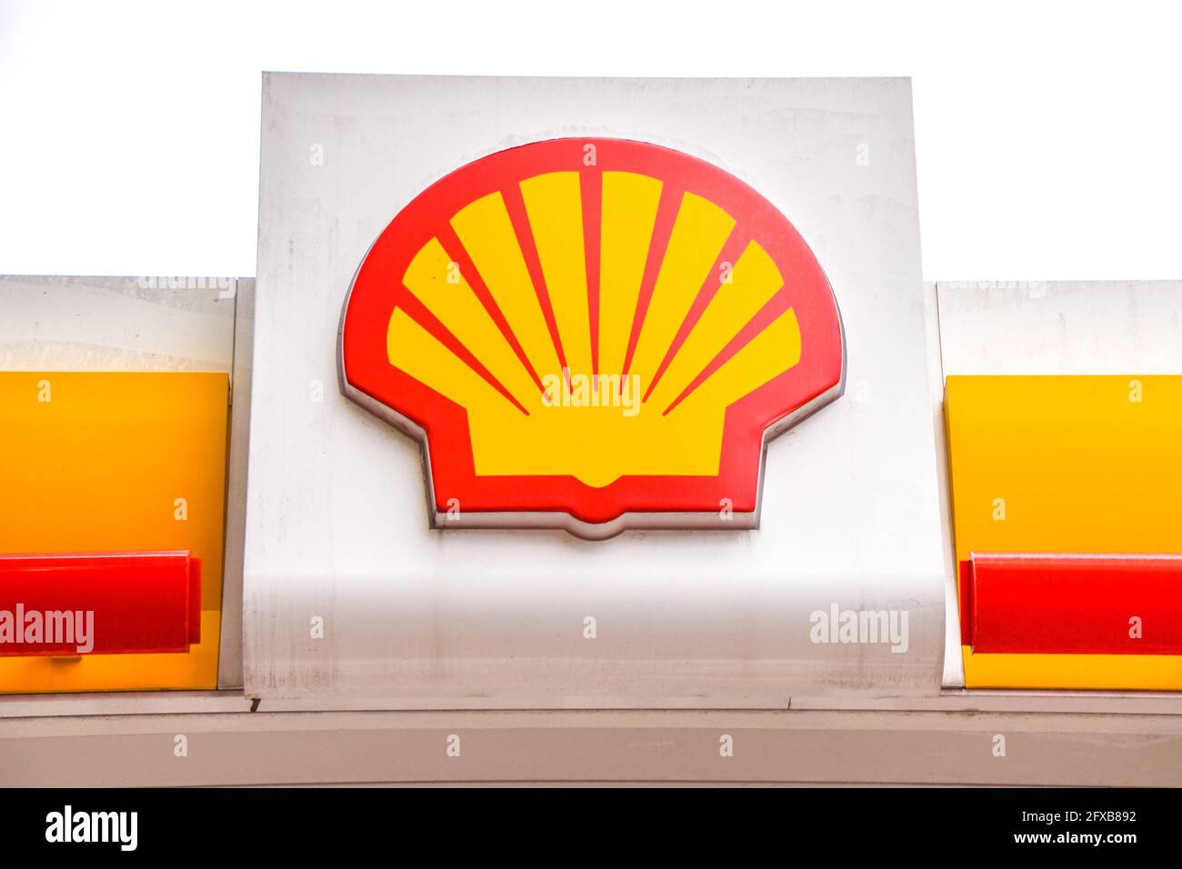 Detail of the Shell logo at a petrol station in London, United Kingdom ...