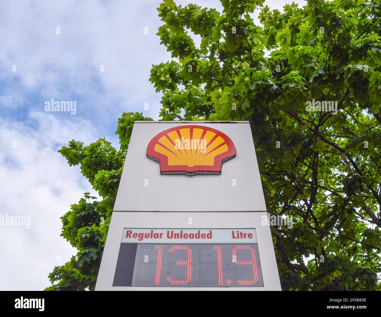 Detail of the Shell logo at a petrol station in London, United Kingdom ...
