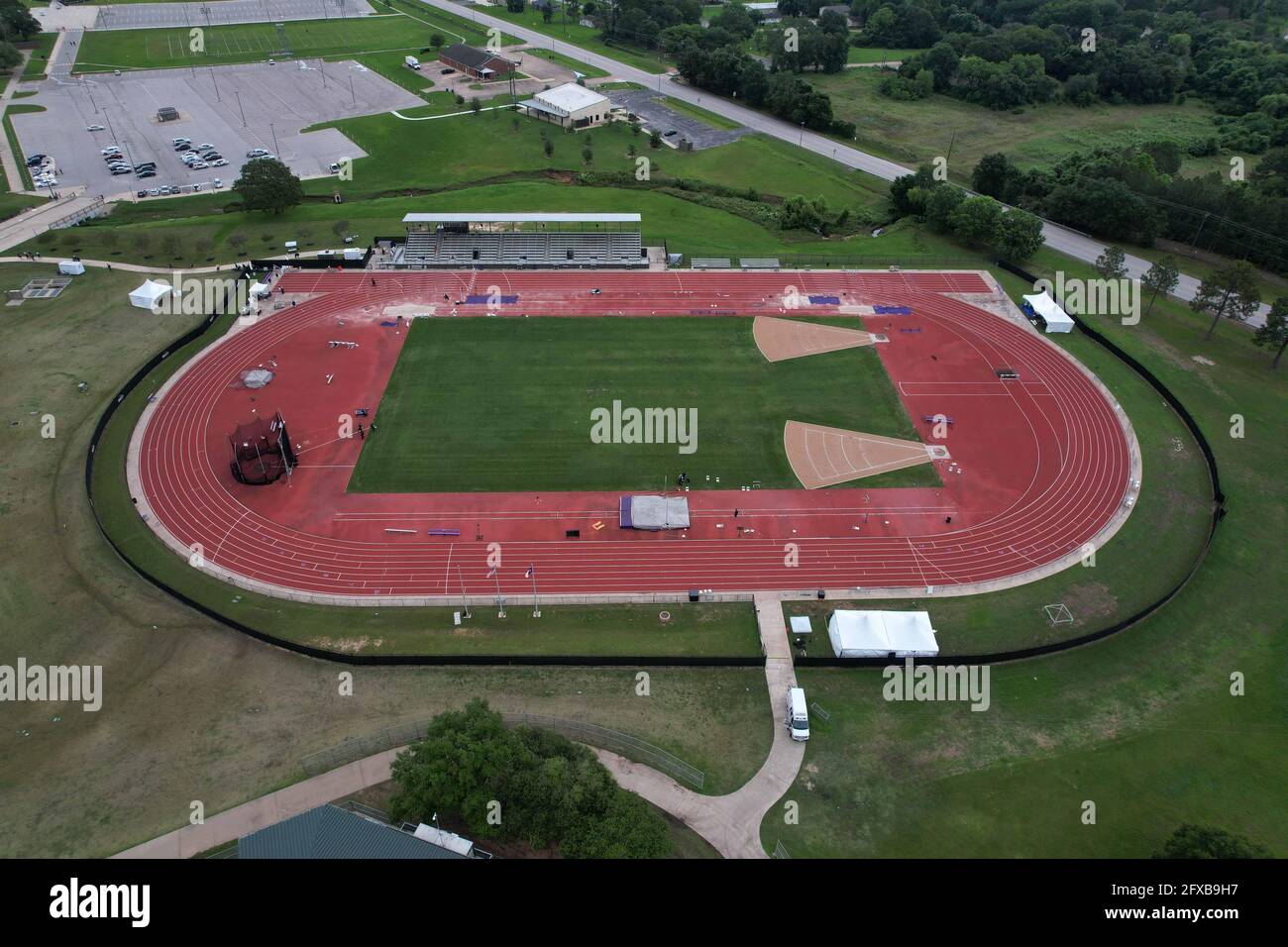 An aerial view of the track and field complex on the campus of Prairie ...