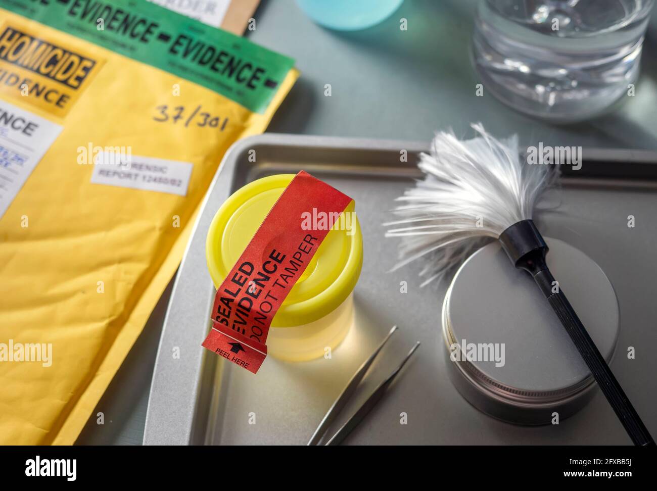 Files and evidence bag in a crime lab, conceptual image Stock Photo - Alamy