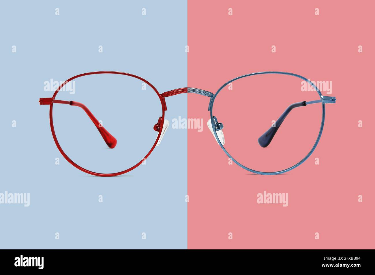 red and blue metal color eye glasses isolated on background, ideal ...