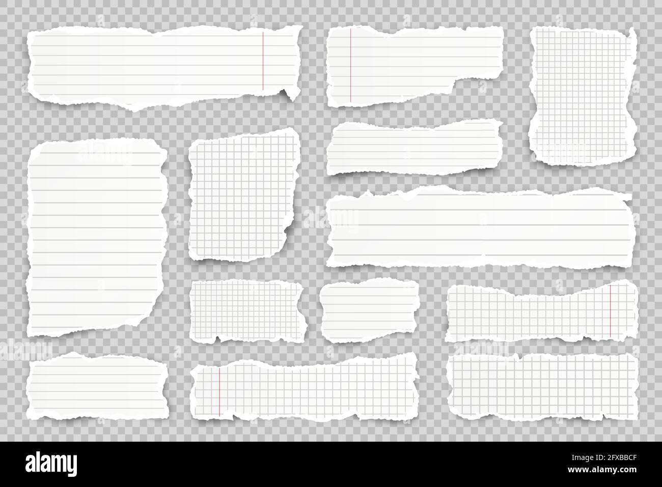Ripped paper strips on transparent background. Realistic crumpled paper ...