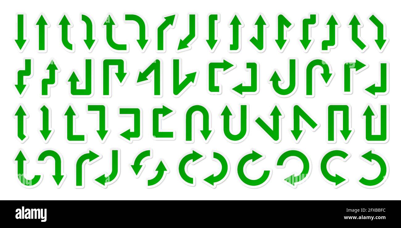 Colorful arrow stickers set. Green pointers collection. Simple arrows ...