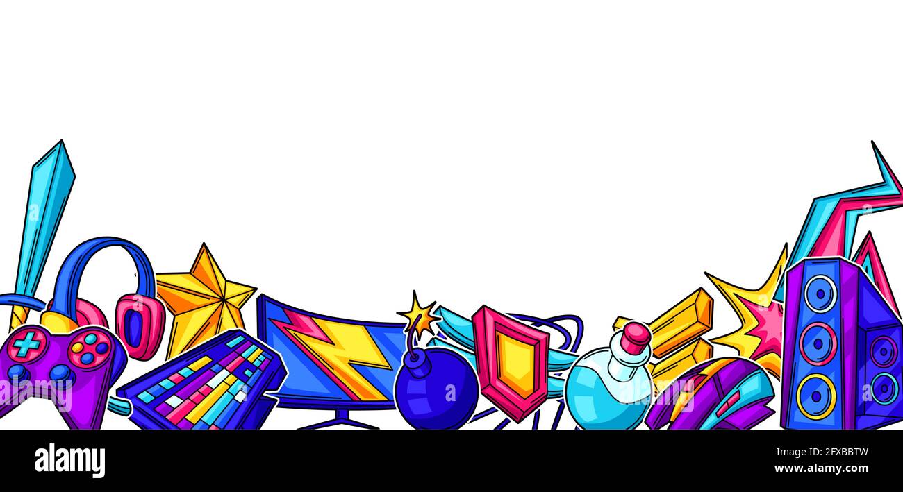 Background with gaming items. Cyber sports, computer games, fun ...