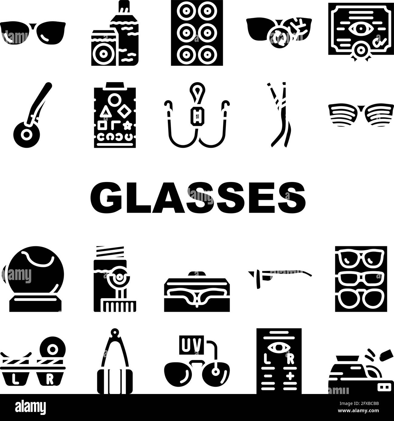 Eye Glasses And Lens Collection Icons Set Vector Stock Vector Image ...