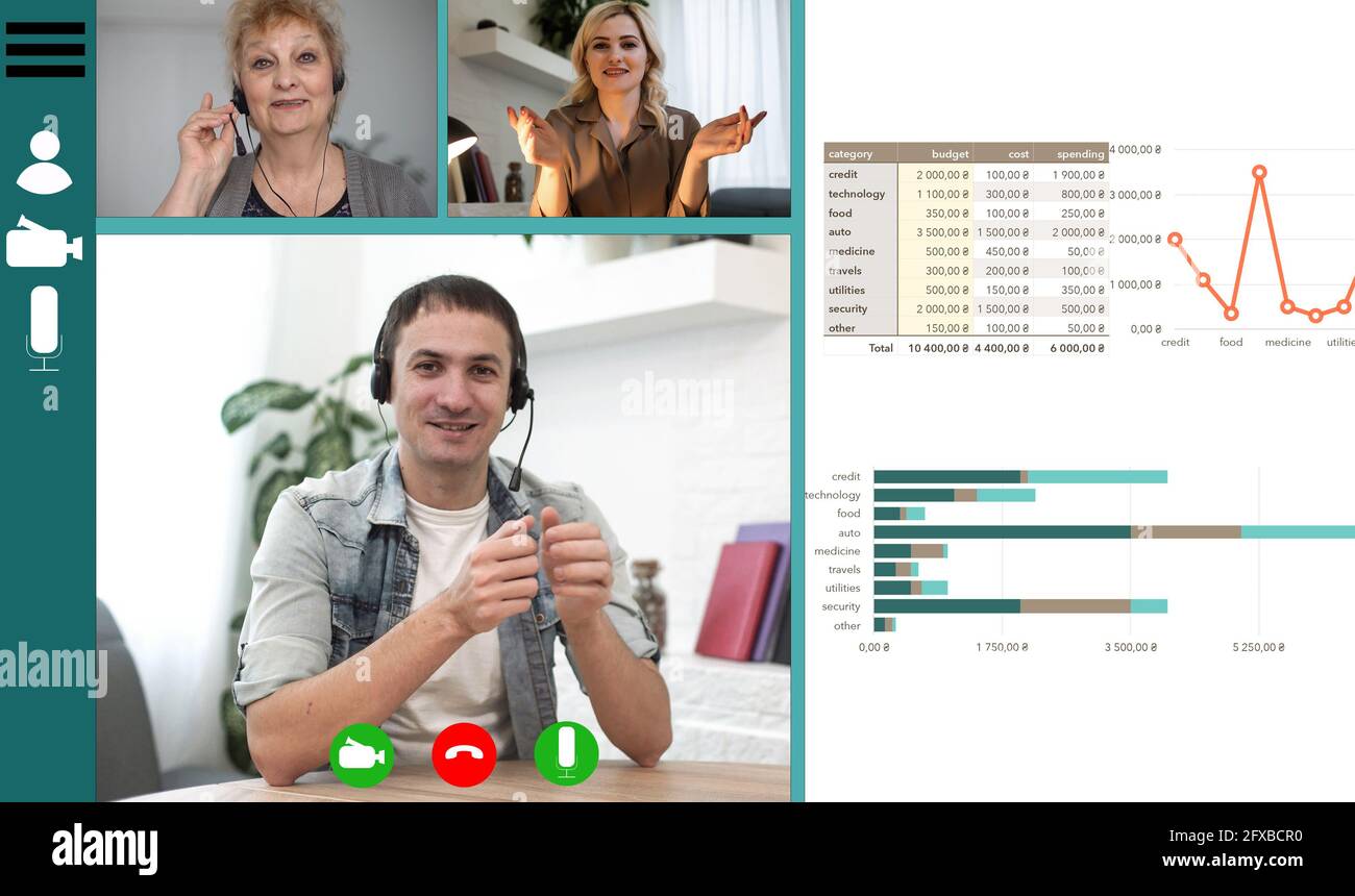 Videoconferencing With Colleagues On Computer, laptop monitor with ...